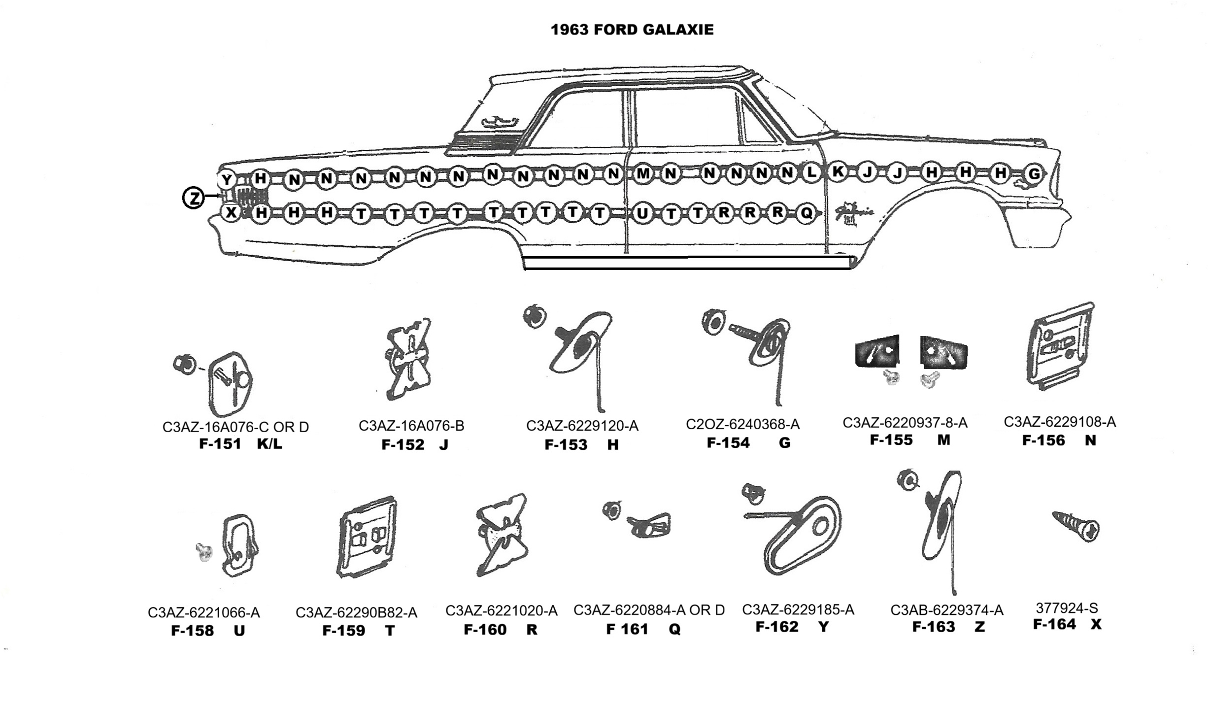 1963 FORD GALAXIE BODY SIDE MOLDING CLIP KIT